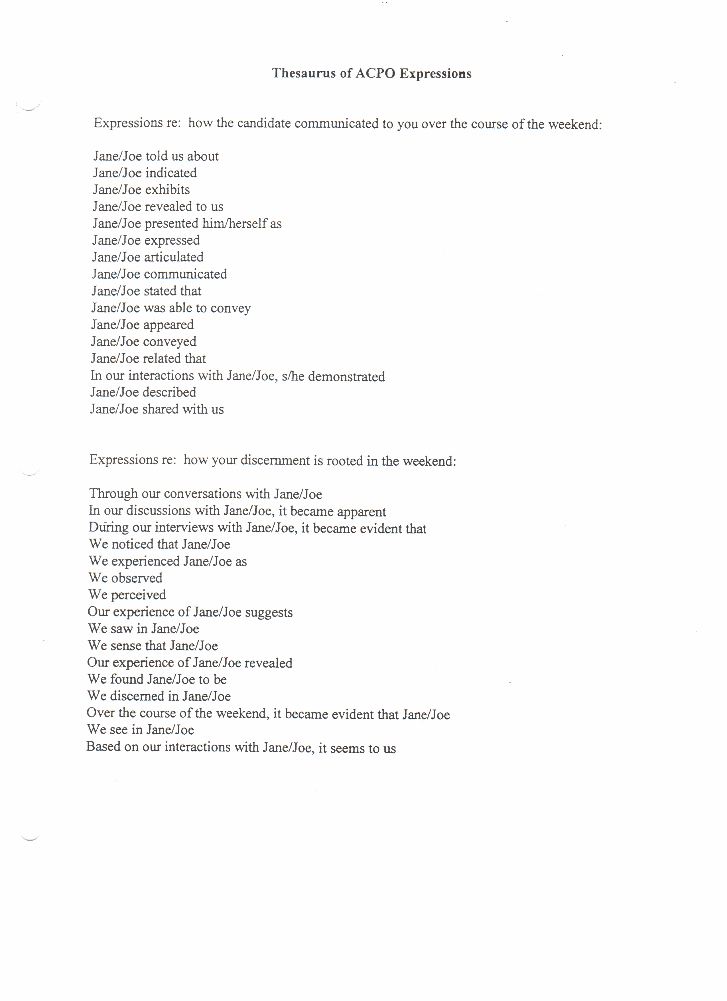 Advisory Committee on Postulants for Ordination (ACPO) Ecclesiastical ...